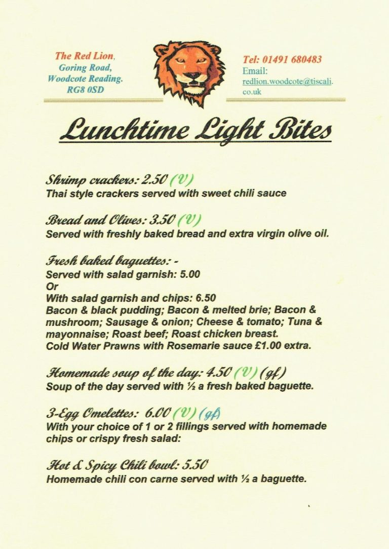 Menu - Red Lion Woodcote